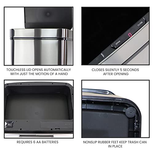 Hanover 50-Liter / 13.2-Gallon Stainless Steel 50 Liter / 13.2 Gallon Hands Free Trash Can Garbage Bin, Fingerprint Resistant, Soft Close, Sensor Lid