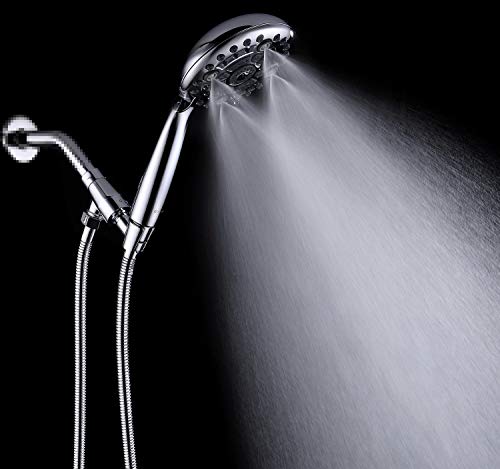 G-Promise Handheld Shower Head High Pressure 6 Spray Settings, Detachable Hand Held Showerhead 4.9" Face with Extra Long Flexible Hose and Metal Adjustable Bracket