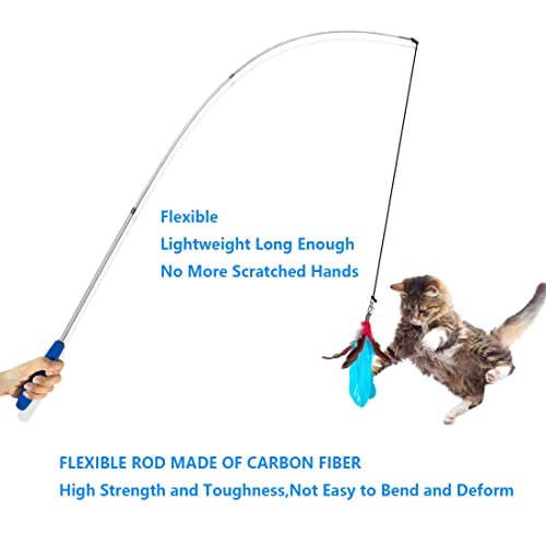 Vovamo Cat Toys for Indoor Cat,1PCS Retractable Cat Wand Toy and 5PCS Cat Feather Toys Refills and 1PCS Fish Teaser Refills, Interactive Kitten Toys Fishing Pole,Fun Toy for Cat Exercise