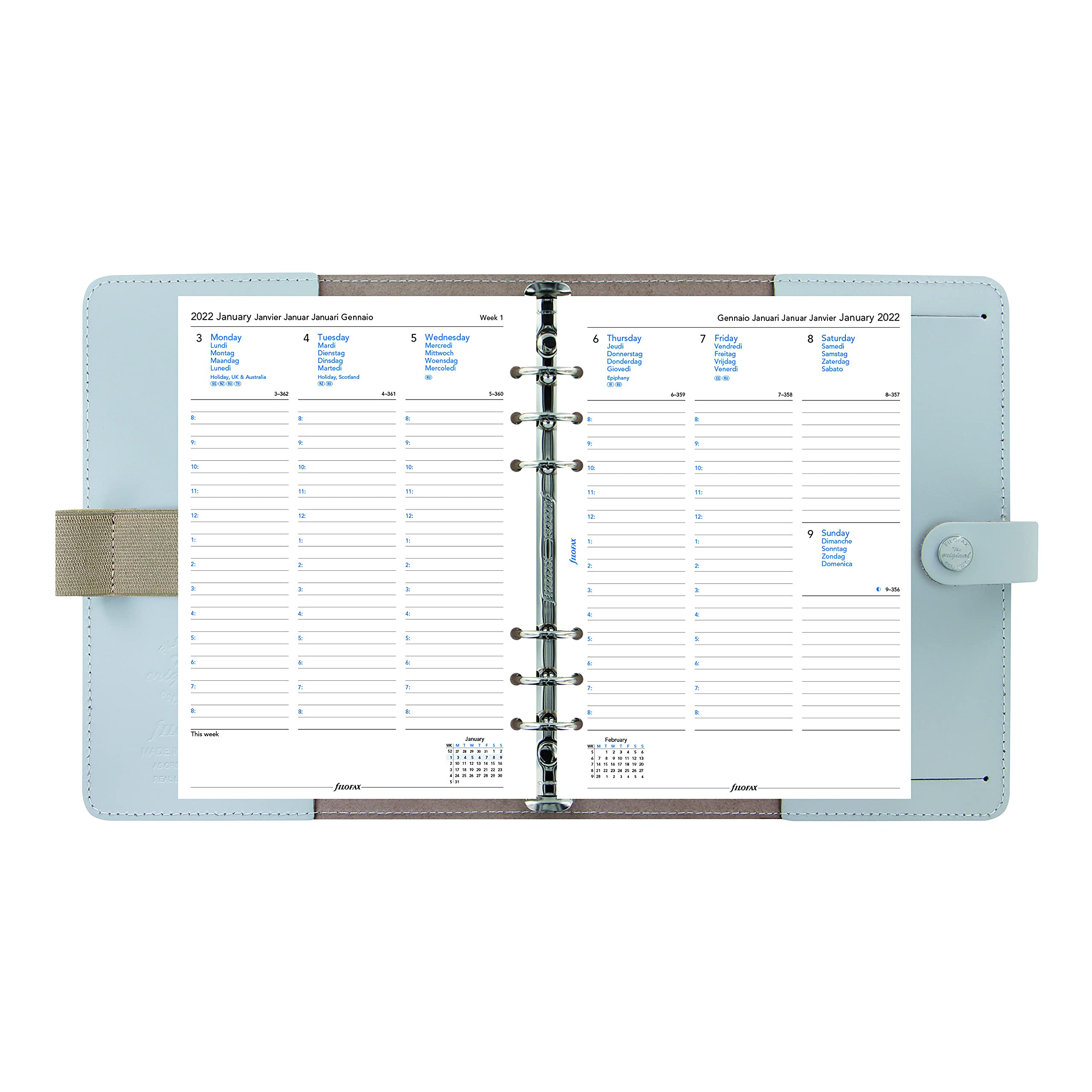 Filofax The Original Organizer, A5 Size, Stone - Leather, Six Rings, Week-to-View Calendar Diary, Multilingual, 2022 (C026067-22), 5.75 inches X 8.25 inches