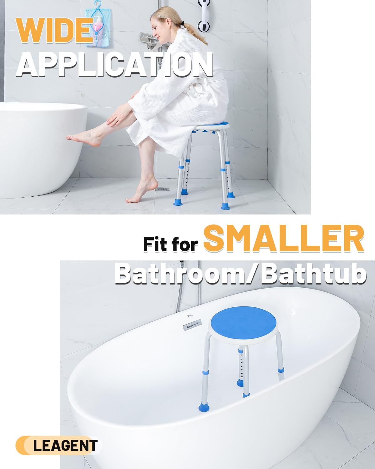Leagent FSA HSA Round Shower Stool for Inside Shower, Adjustable Shower Chair, Tool-Free Shower Seat for Inside Tub, Bath Chair for Elderly/Pregnant
