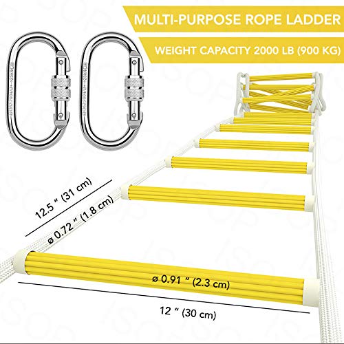 ISOP Flame Resistant Emergency Rope Ladder 13 ft with Spring Hooks and Universal Cabinet for Emergeny Equpment Fire Ladder, Fire Evacuation Set or Rescue Survival Kit