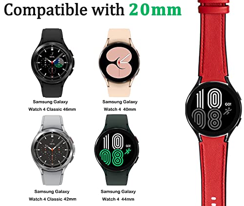 VQ PU Leather Bands Compatible for Samsung Galaxy Watch 4 Band 40mm 44mm,20mm Adjustable Sport Replacement Watch Band Straps Red