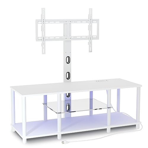 TV Stand with Mount ,White Television Stand with Led Light and Power Outlets for 32/40/43/50/55/60/65/70 Inch TV,Entertainment Center with Storage Shelf for Bedroom/Living Room/Office
