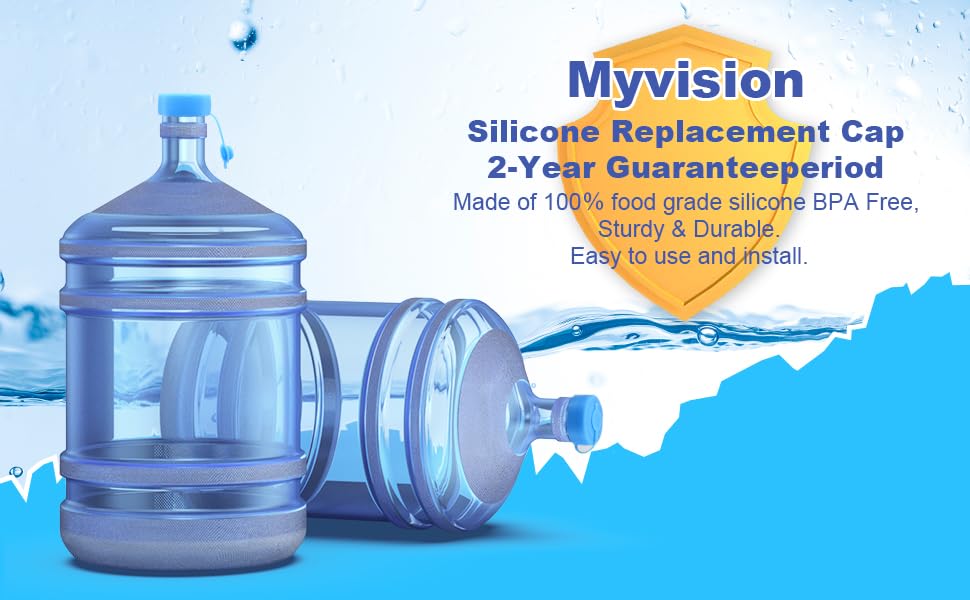Myvision 3 and 5 Gallon Water Dispenser Caps, 5 Gallon Water Jug Cap, 5 Gallon Water Bottle Cap,Silicone Reusable Replacement Cap, Non Spill Bottle Caps for 2.1in/55mm Water Bottle-4 Pack