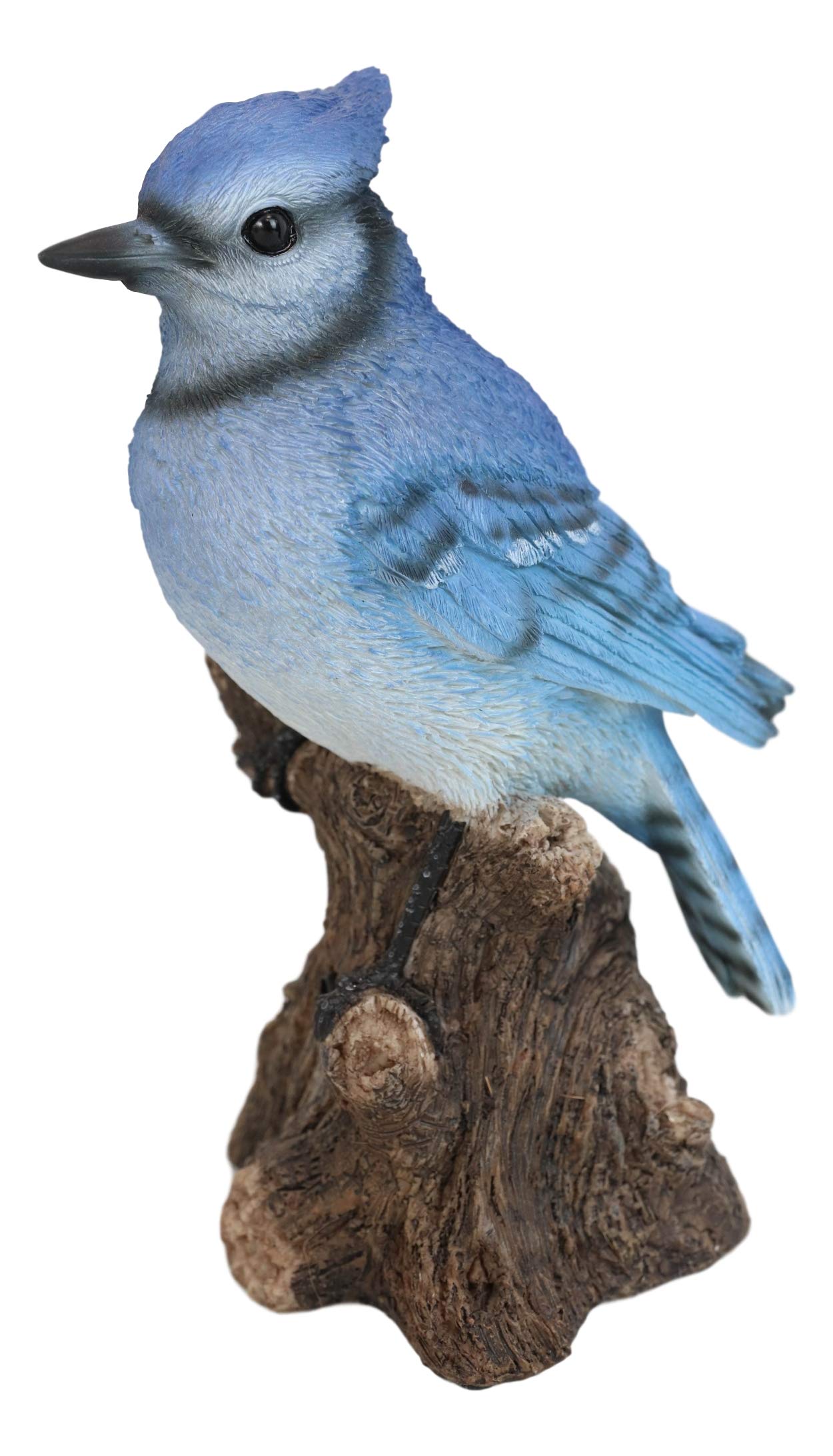 Ebros Gift Realistic Hand Painted Blue Jay Passerine Bird Perching On Tree Stump Guest Greeter With Built In Motion Activated Sensor Chirping Sound Statue 6.25"Tall Taxidermy Home And Garden Sculpture
