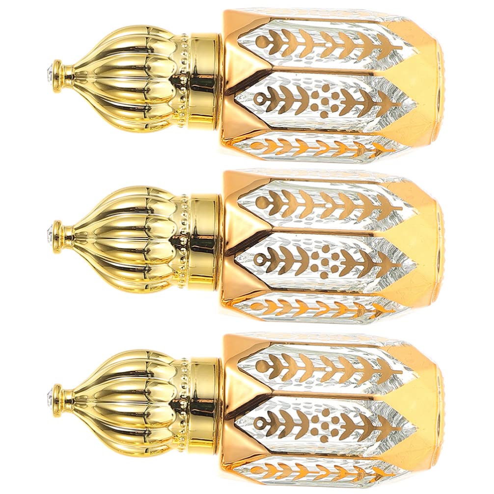 Healeved 3pcs Mini Arabic Crystal Glass Roller Bottles 3ml Gold Refillable Essential Oil Roll On Dispenser Empty Tiny Perfume Sample Container