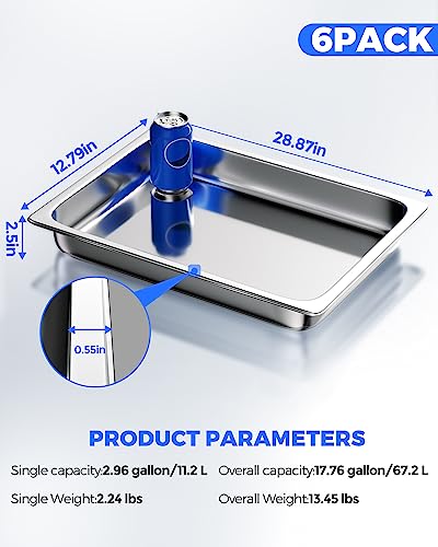 WantJoin Full Size Steam Table Pans, 6-Pack 2.5 Inch Deep Restaurant Steam Table Pans Commercial, Hotel Pan Made of 201 Gauge Stainless Steel