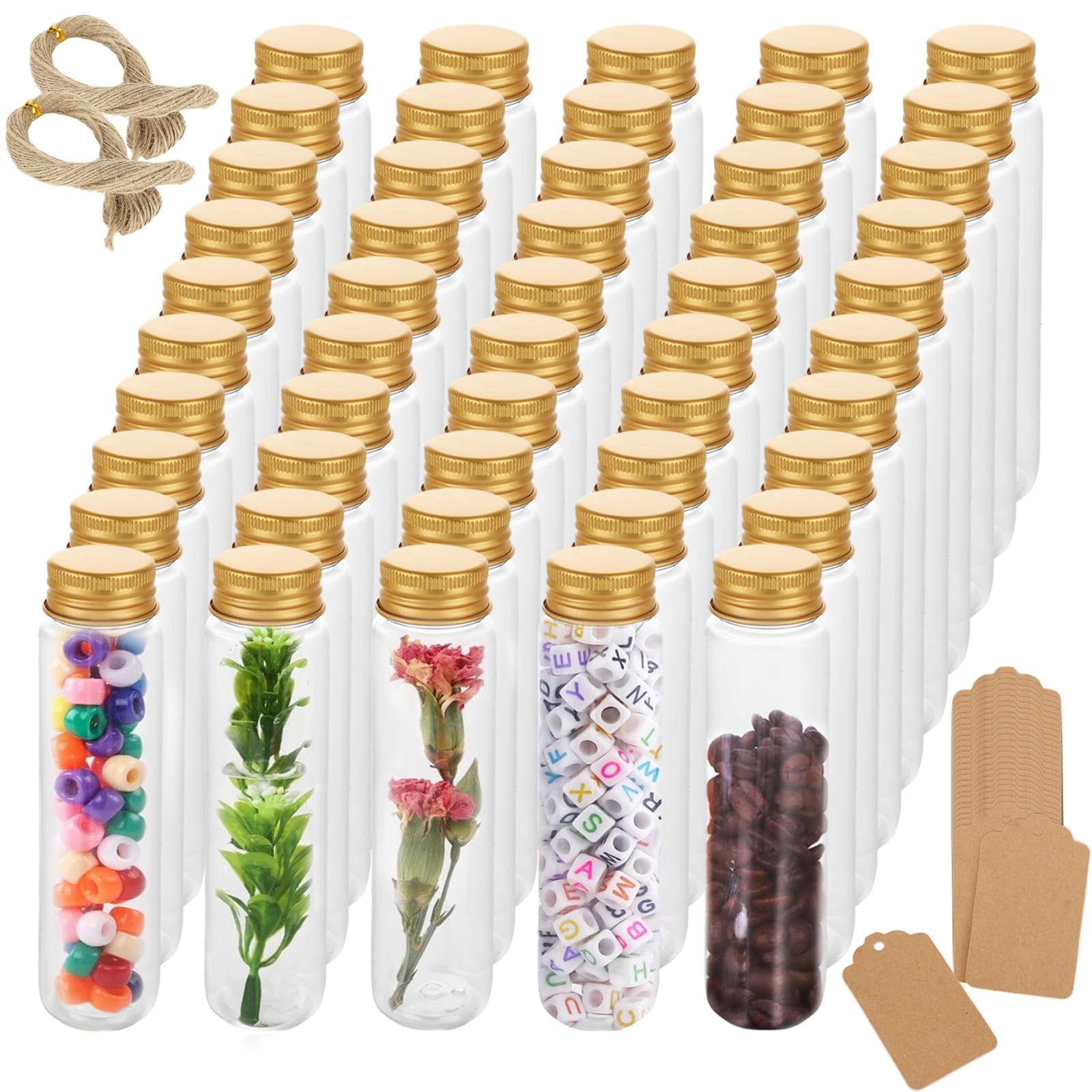 LDHHYH 50 Pack 80ml / 2.8oz Test Tubes with Caps, Clear Plastic Tube, Empty Leakproof Test Tube Bottle for Candy Bath Salt Spices Home Party Decor - Flat Bottom