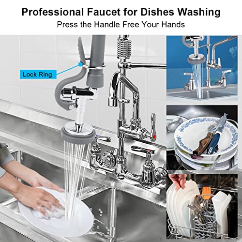 KANONEY Commercial Sink Sprayer with 45" Flexible Stainless Steel Hose, Pre-Rinse Dish Spray Valve Replacement Kit Assembly Sprayer Nozzle Head for Industrial Restaurant Kitchen Faucets, Gray