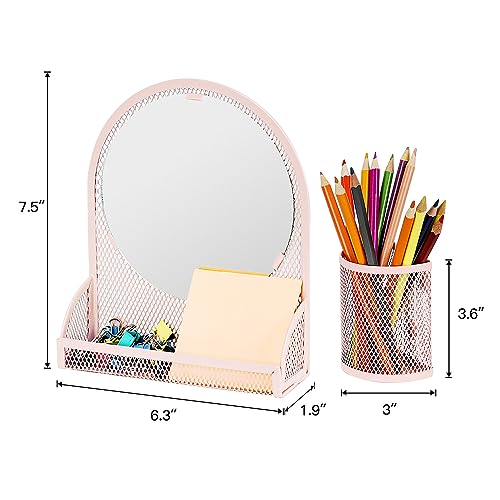 LUCYCAZ Magnetic Locker Accessories, Pink Magnetic Mirror with 2 Magnetic Pen Holder for Girls, Locker organizer for School, Home and Office. Back to School Essentials