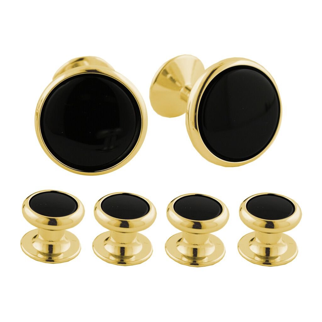 David Donahue Brass and Onyx Cufflink and Shirt Stud Set