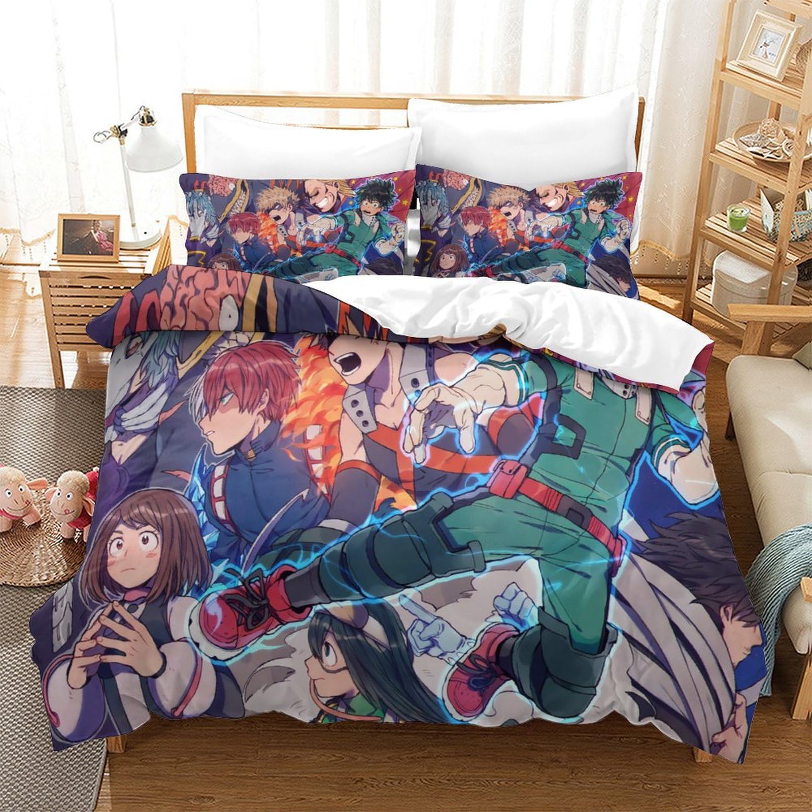 LWAILJH Kids' Bedding Anime Anime Duvet Cover Sets Lightweight Soft and Breathable 3D Printing Lightweight Quilt Cover with Pillowcase for Kids Boys Full(203x228cm)