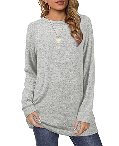 OFEEFAN Womens Tunic Tops For Leggings Long Sleeve T Shirts For Women Sweatshirts Grey M