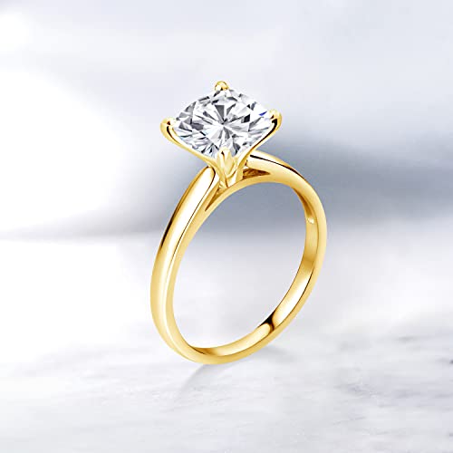 Gem Stone King 10K Yellow Gold Solitaire Ring Cushion Moissanite (2.40 Cttw) (Size 7)
