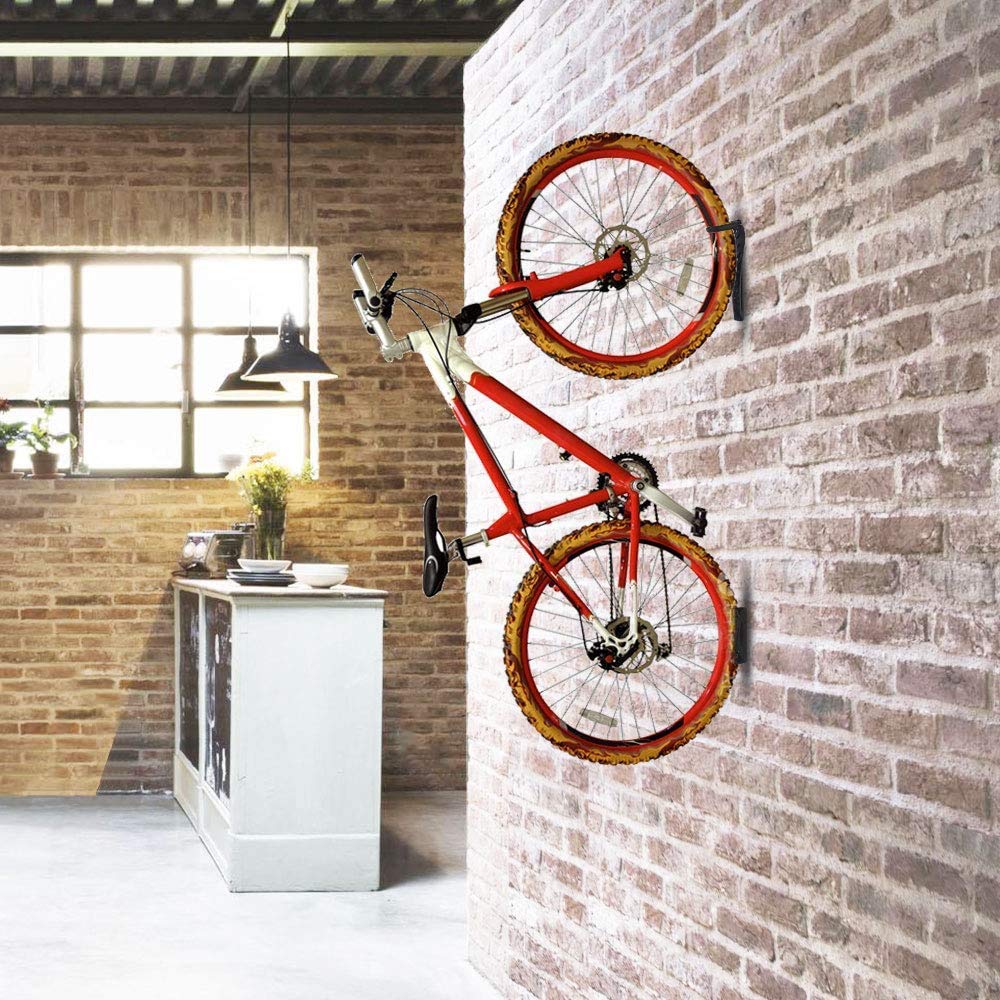 DIRZA Bike Wall Mount Rack with Tire Tray - Vertical Bike Storage Rack for Indoor,Garage,Shed - Easy to install - Great for Hanging Road,Mountain or Hybrid Bikes - Screws Included - 1 Pack