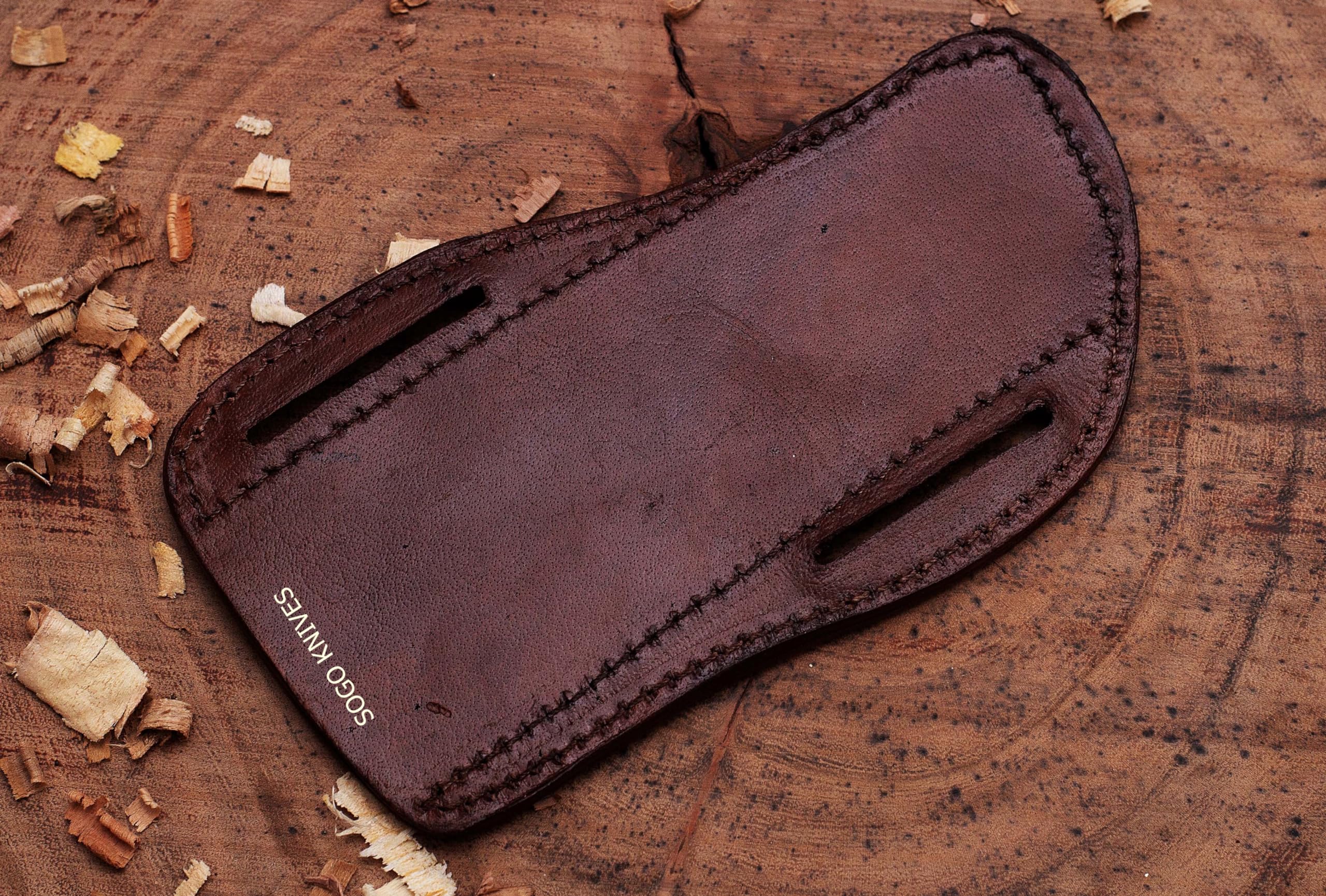 Leather Knife Sheath, Slanted Pancake Sheath, Tooled Leather Sheath, Belt Sheath, Beautiful Cow Boy Bull Cutter Knife Leather Sheath 100% Real Leather and Exotic Cow Hide Sheath (Brown)