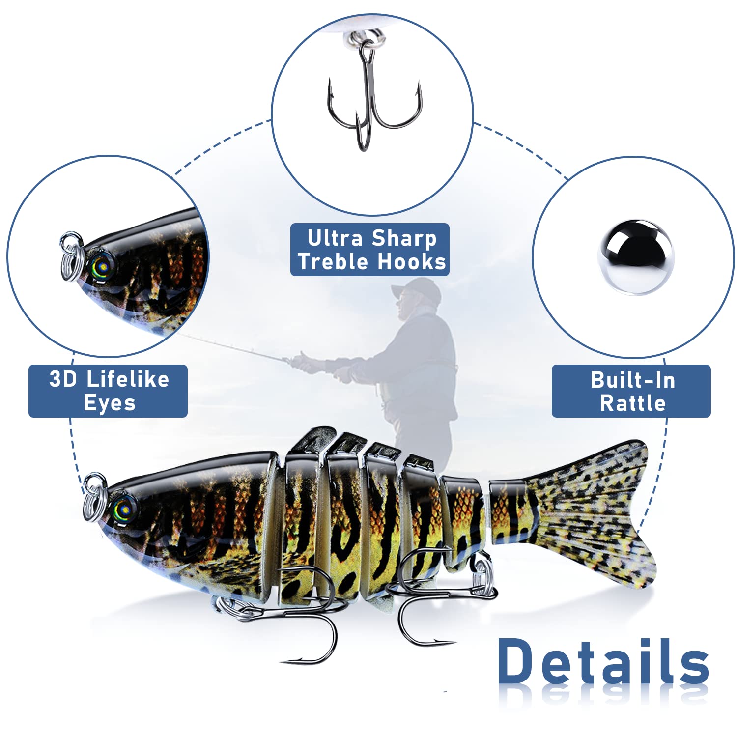 Fishing Lures Multi Jointed Fish Fishing Kits Slow Sinking Lifelike Swimbait Freshwater and Saltwater Crankbaits for Trout Bass Lures, 3 Pack