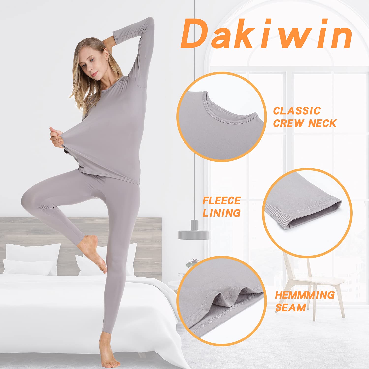 Dakiwin Thermal Underwear for Women Fleece Lined Basic Long John Set Ultra Soft A-black