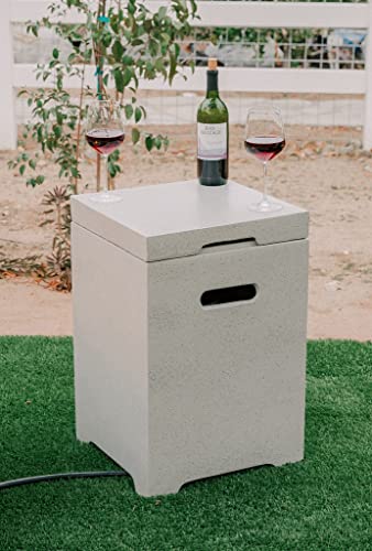 Kante 23.6" H Square Light Gray Eco-Friendly Concrete/Metal Outdoor Patio Backyard UV and Weather Resistant Modern Propane Tank Cover Storage Box for Gas Fire Pit, Hideaway Side Table,RMFP-T01-81904