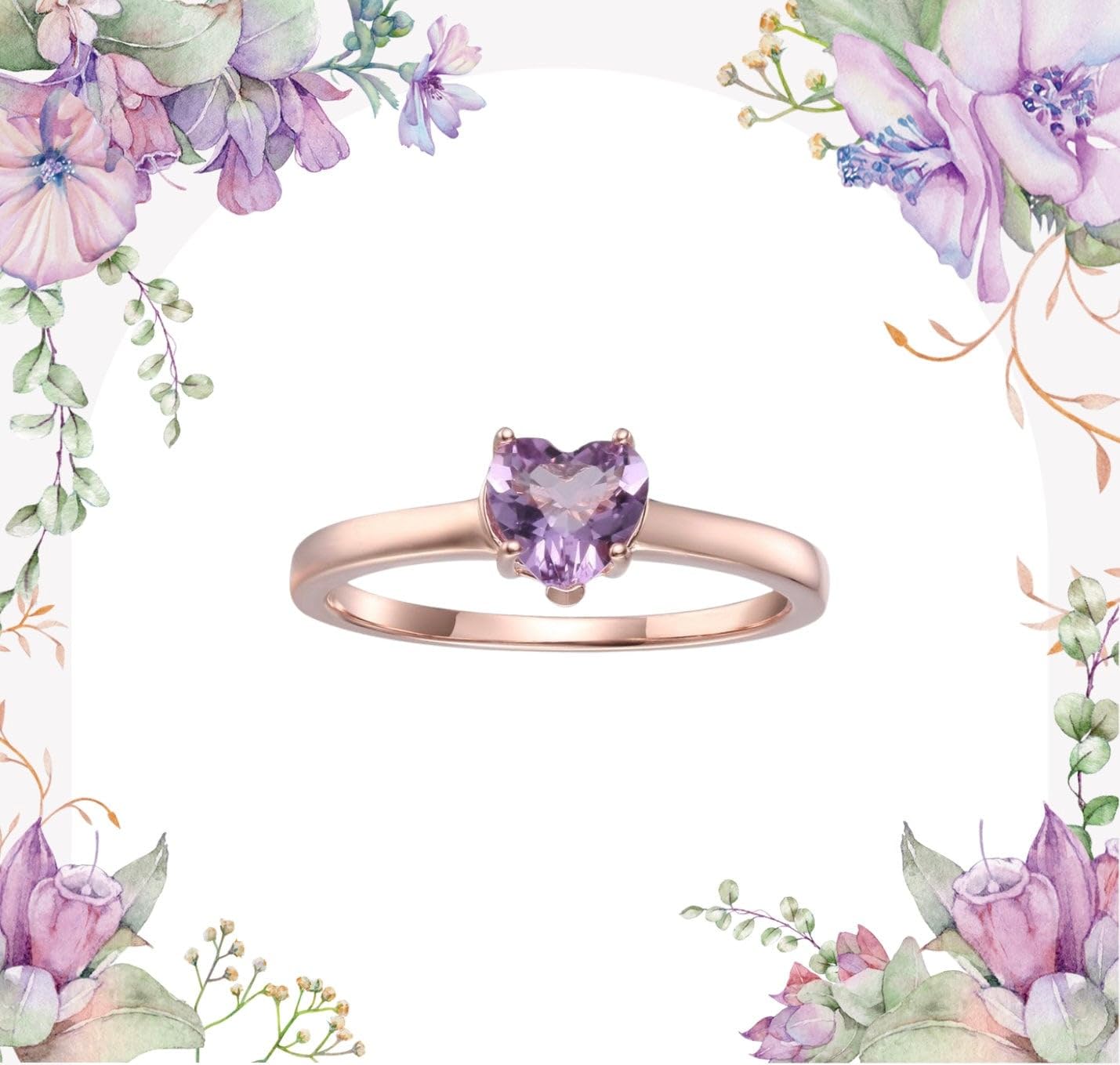 Fine Color Jewels Genuine Pink Amethyst Solitaire Heart Ring Rose Gold Plated Silver Pink Amethyst Ring Stunning Ring