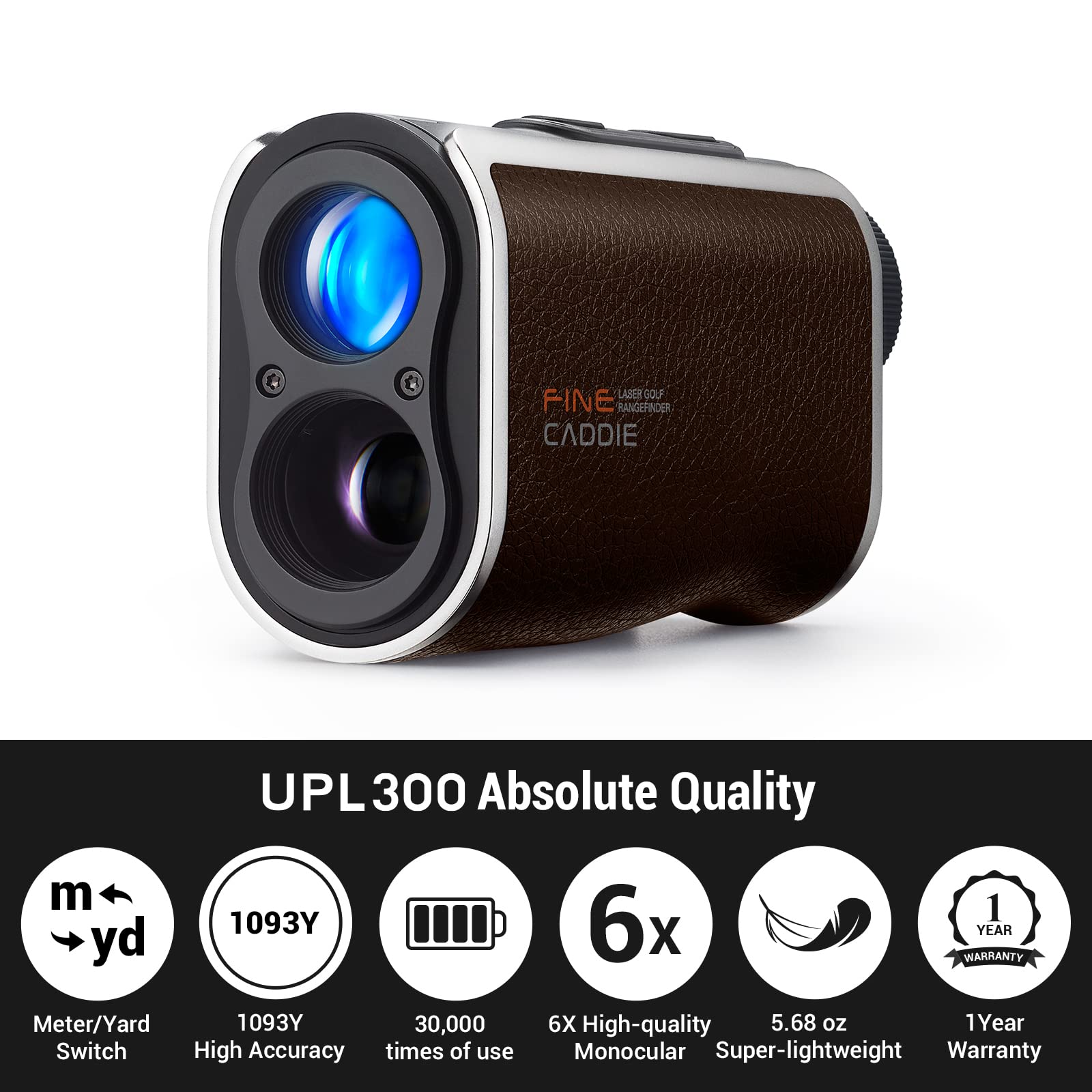 FineCaddie UPL300 0.1 Sec Fast Golf Laser Range Finder 1093Yard Range, Slope Mode, Pin Lcok Technology wifh Vibration Alert, USB C-Type Rechargeable, 6X Magnification, Case