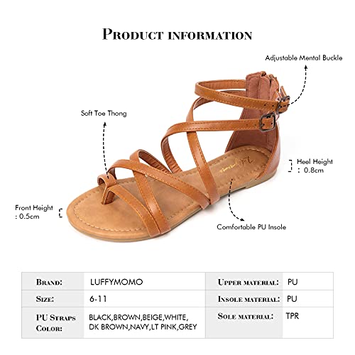 Luffymomo Women's Gladiator Strap Sandals Flat Fisherman Thong Cross Strappy Sandals(8 M US BROWN)