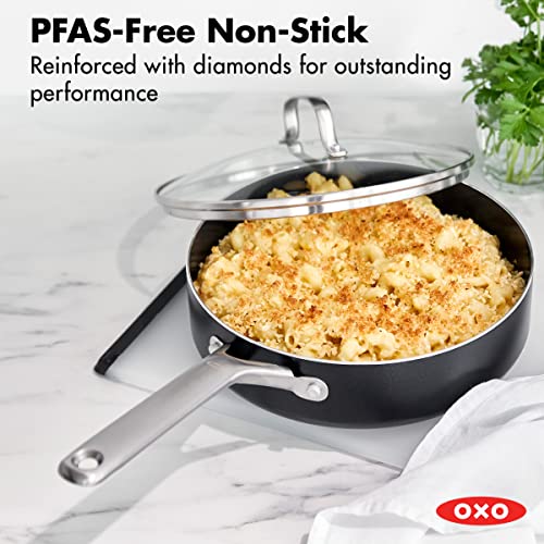OXO Agility Series 5QT Saute Pan with Lid, Ceramic Nonstick Cookware PFAS-Free, Induction Suitable, Quick Even Heating, Stainless Steel Handles, Chip-Free Rims, Dishwasher and Oven Safe, Black
