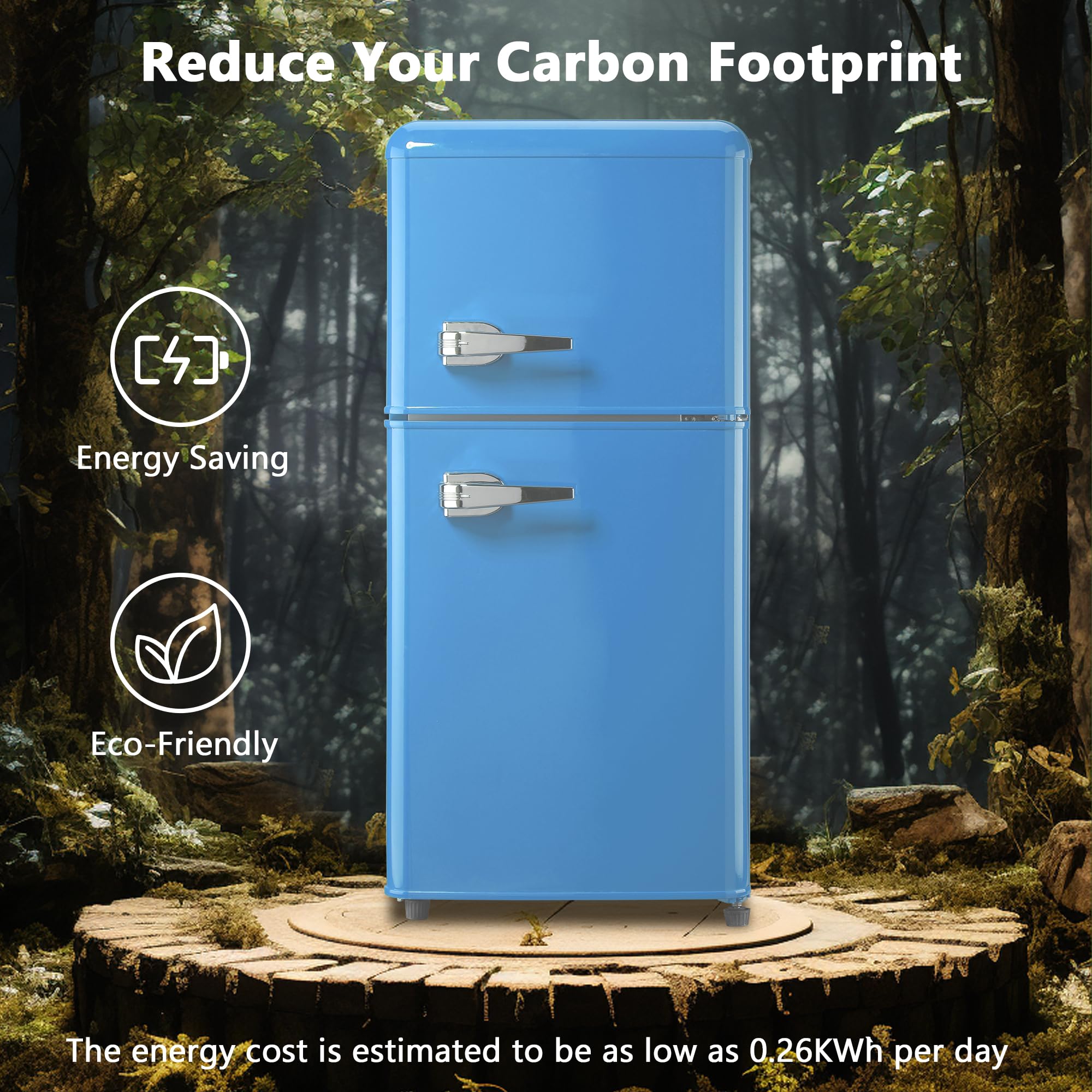 JANREAY Mini Refrigerator with Freezer 3.5 Cu.Ft, Small Refrigerator with 7 Settings Temperature, Adjustable Shelves, 2 Doors, Low Noise, Mini Fridge for Apartment, Bedroom, Office, Dorm Blue