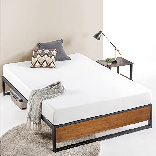ZINUS GOOD DESIGN Award Winner Suzanne 14 Inch Bamboo and Metal Platforma Bed Frame, No Box Spring Needed, Wood Slat Support, Chestnut Brown, Queen