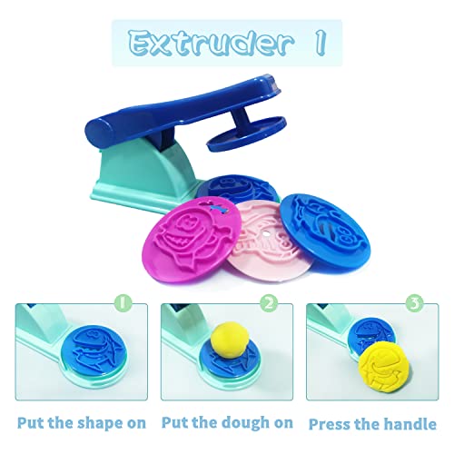 Jaeespon Dough Tools for Kids Play-41 Pieces Dough Play Set Accessories with Fruit Dinosaur Plastic Molds Roller Cutter Scissor, Preschool Arts Toys Kit Gift for Age 2-8 Girls Boys