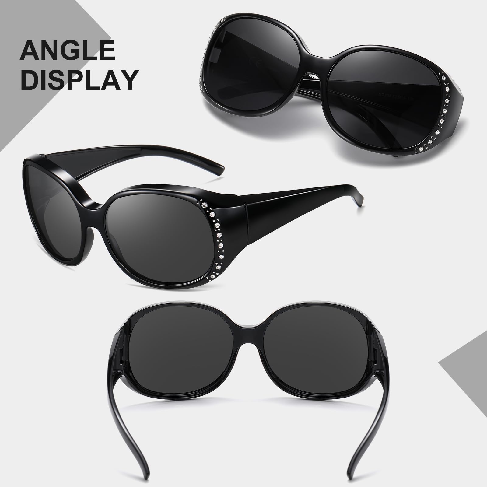 HAOLOTA Women's Polarized Fit Over Sunglasses with Rhinestone, Sun Glasses for Prescription Glasses UV400 Protection