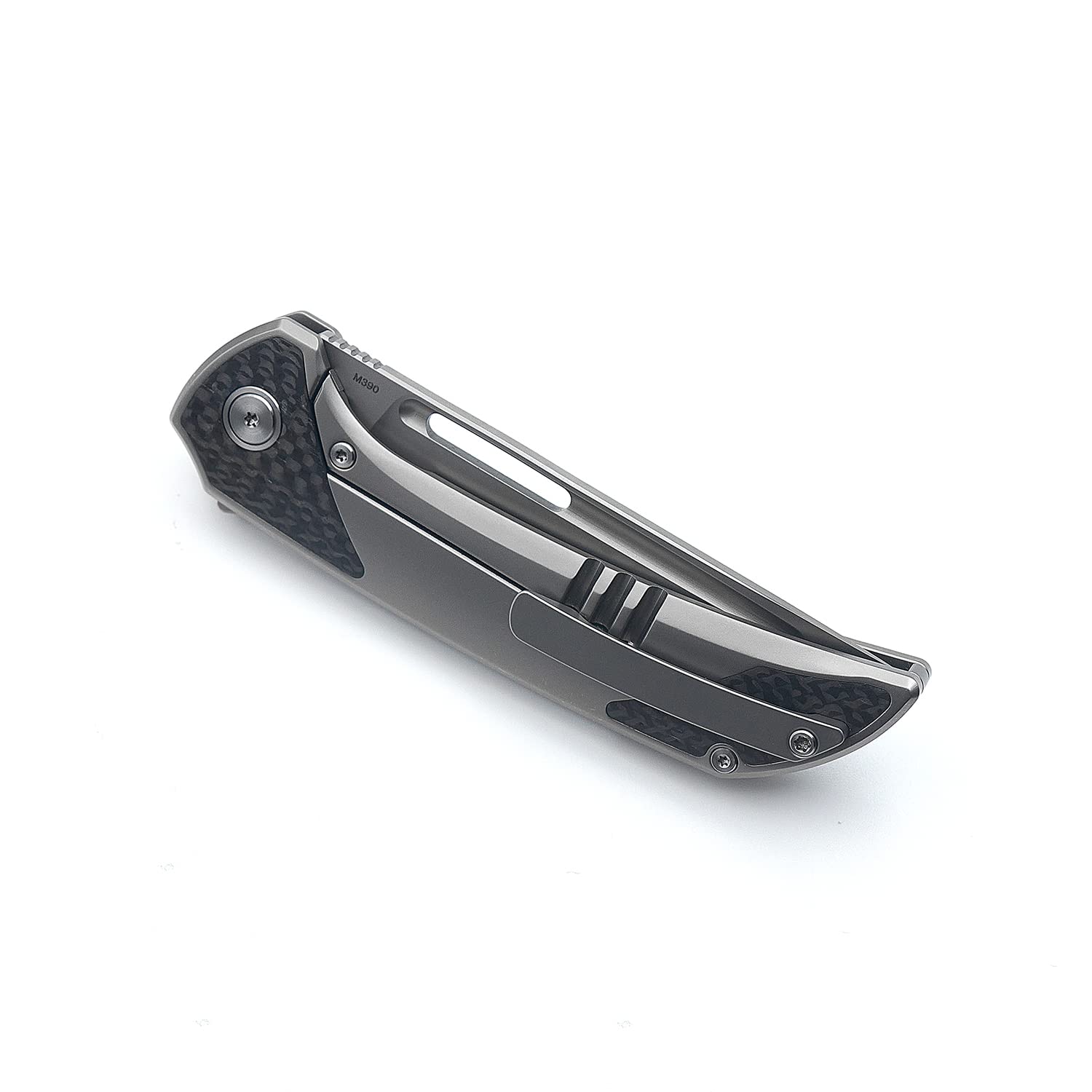 Miguron Knives M Eriko Flipper Folding Knife 3.5" M390 Blade Titanium Handle Carbon Fiber Inlay Pocket Knife MGR-610BK