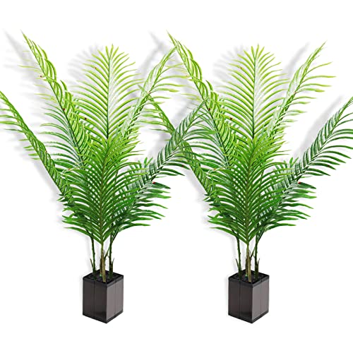 REGIS Artificial Areca Palm Plant, 4FT Fake Palm Tree Plant in Pot, Potted Faux Topiary Silk Tree for Indoor Entryway Decor Outdoor Home Office Gift,2 Pack