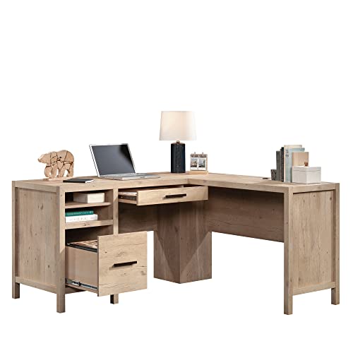 Sauder Pacific View L-Desk, L: 58.47" x W: 58.43" x H: 29.92", Prime Oak Finish