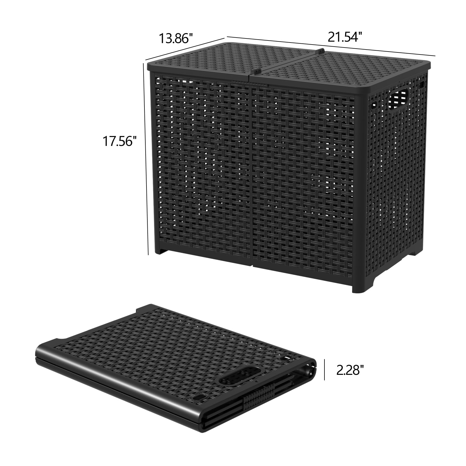 Nihenok 2 Section Plastic Double Dirty Clothes Basket, 80 L Foldable Large Laundry Hamper with Lids, Black