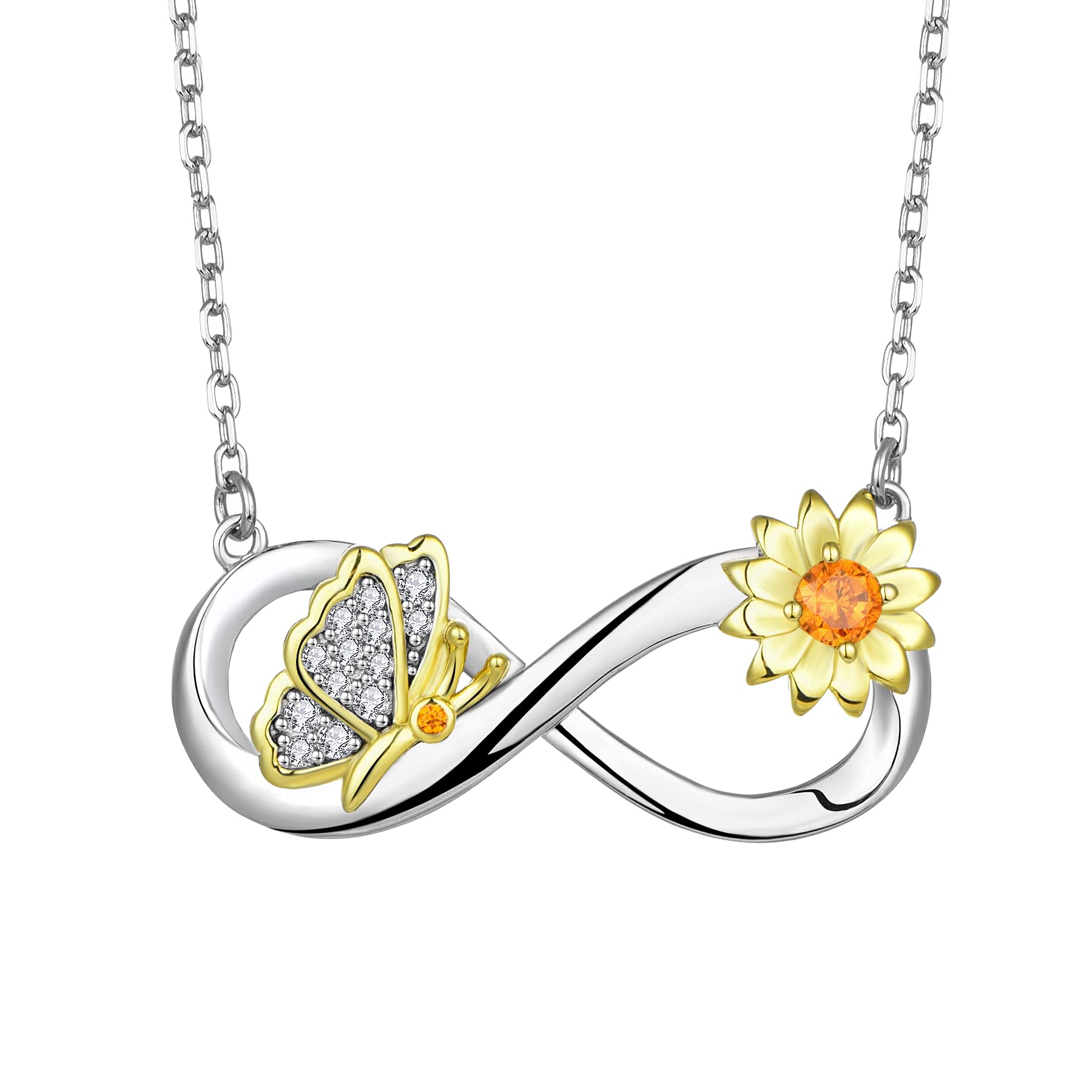 FJ Infinity Sunflower Necklace 925 Sterling Silver Butterfly Pendant Necklace Jewelry Gifts for Women