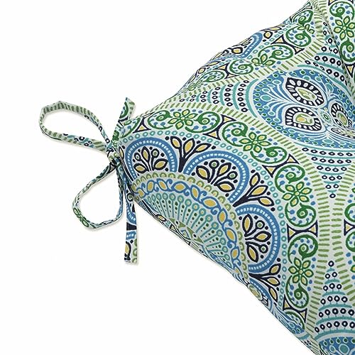 Pillow Perfect Outdoor/Indoor Delancey Lagoon Tufted Bench/Swing Cushion, 56" x 18", Blue