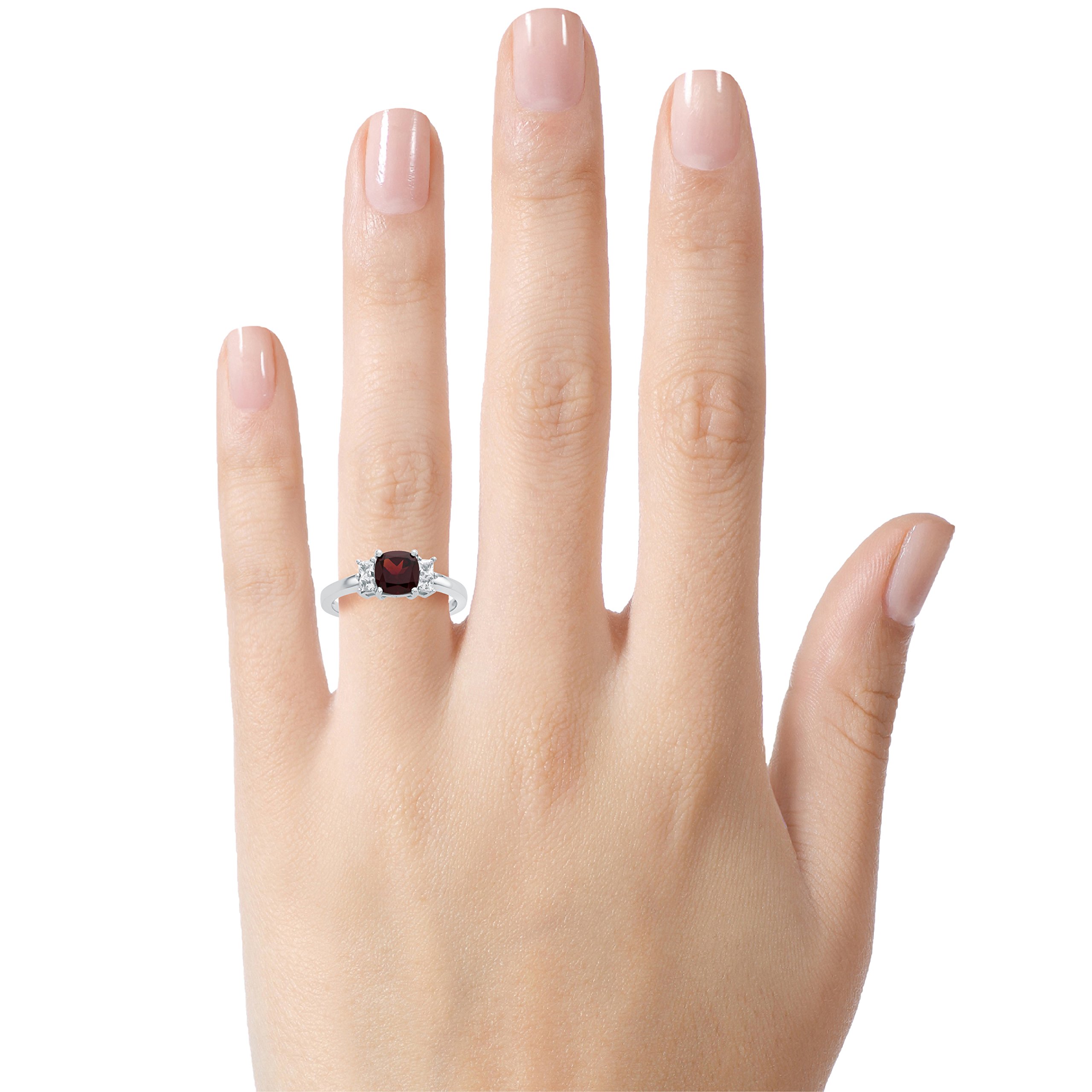 FJC Finejewelers Sterling Silver 6x6mm Cushion-Cut Garnet and White Topaz Ring Size 7