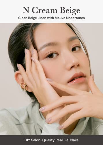 ohora Semi Cured Gel Nail Strips (N Cream Beige) - Works with Any Nail Lamps, Salon-Quality, Long Lasting, Easy to Apply & Remove - Includes 2 Prep Pads, Nail File & Wooden Stick - Beige