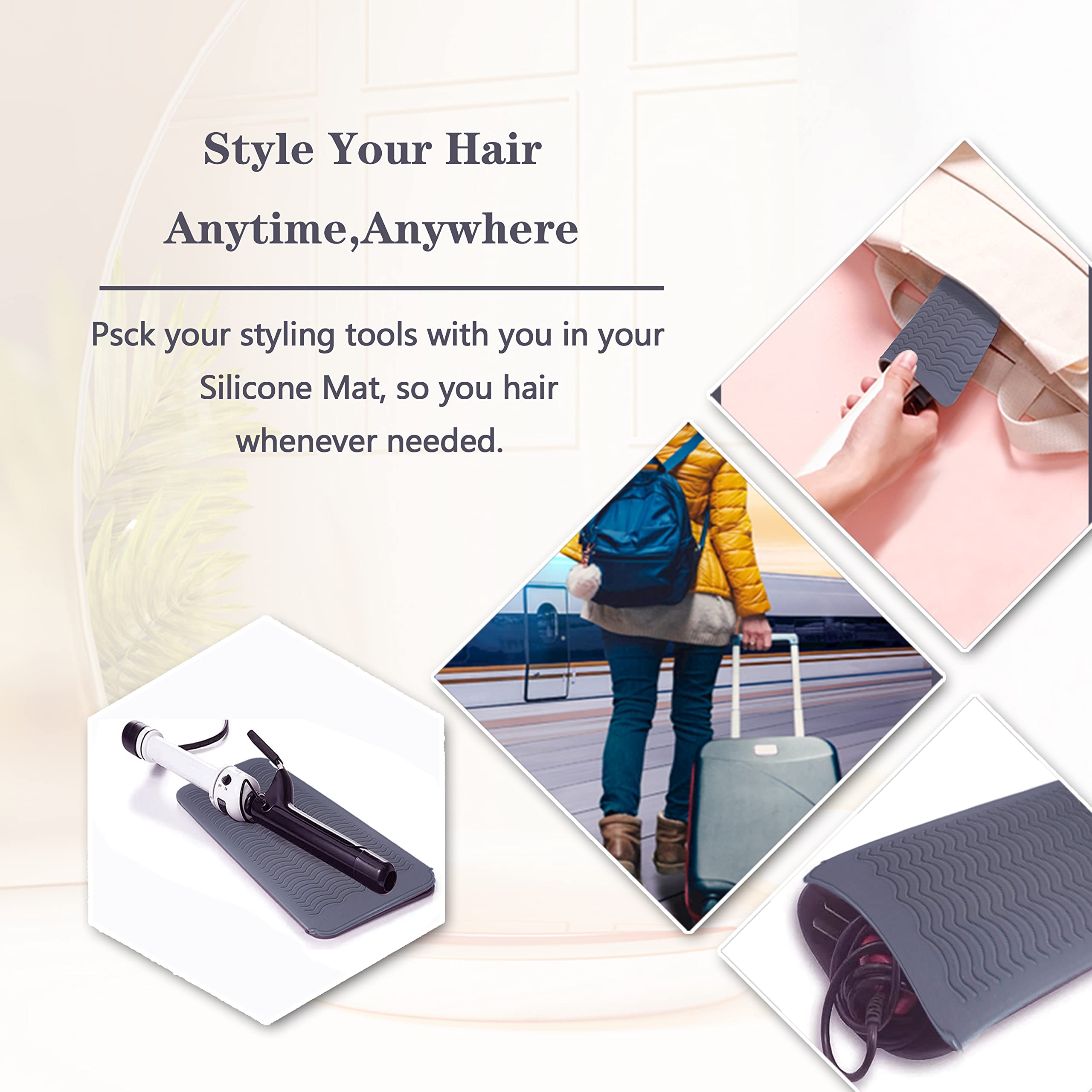 Heat Resistant Silicone Mat Pouch, Curling Iron Holder for Curling Iron Hair Straightener Flat Iron and Hot Hair Tool (Gray)