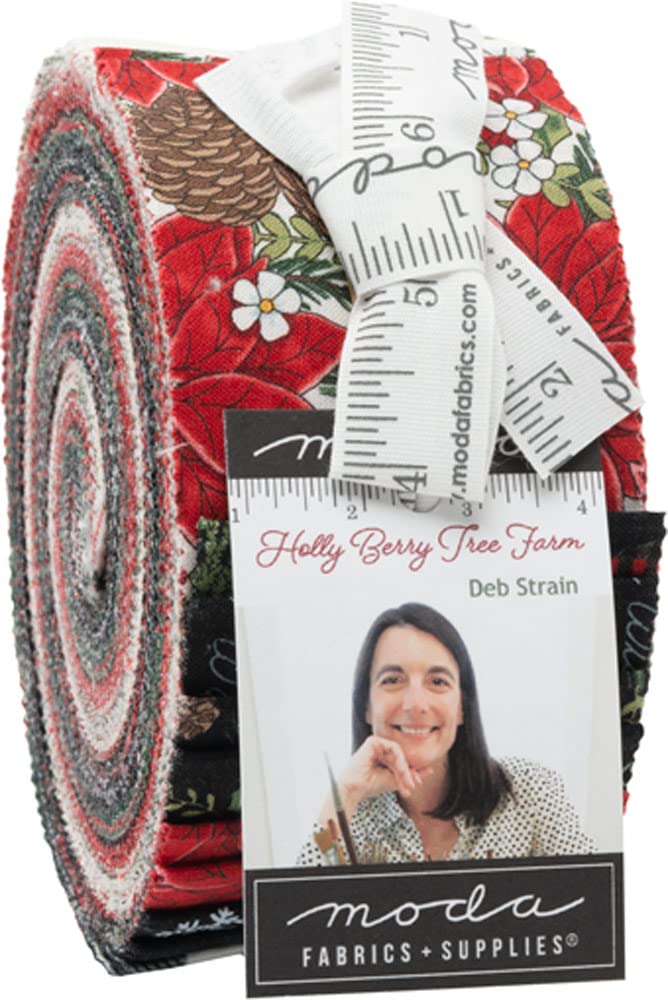 Deb Strain Holly Berry Tree Farm Jelly Roll 40 2.5-inch Strips Moda Fabrics 56030JR