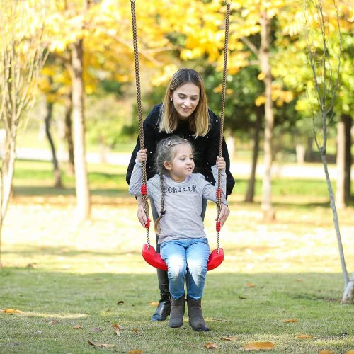 Plastic Swing Seat,Kids Swing Seat with 6.6ft Adjustable Rope and 2 Carabiners,Red Swings for Backyard Playground Indoor Outdoor