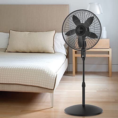 Lasko 18" Oscillating 4-Speed Large Room Pedestal Fan with Remote Control Adjustable Height Durable Metal Grill Great for Office, School and Home S18605, Black (Renewed)