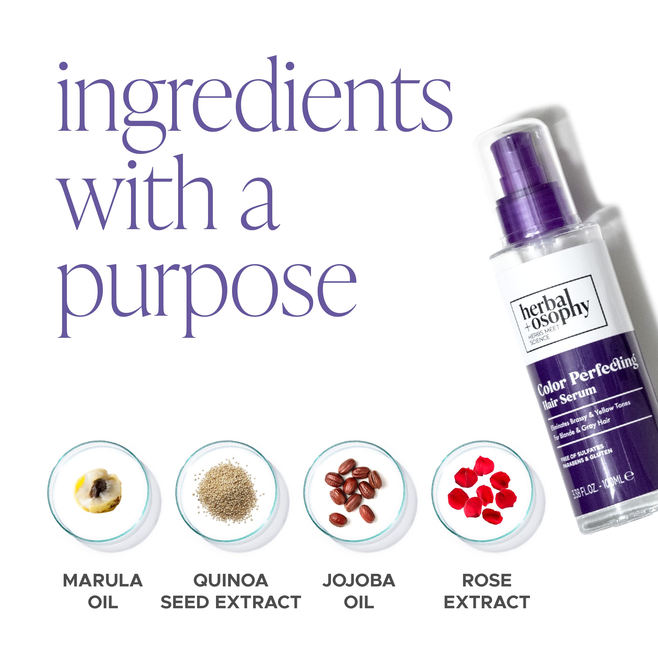 Herbalosophy 2 x 16.9 Fl Oz Purple Shampoo & Conditioner Set for Blonde and Gray Hair, with 3.38 Fl Oz Hair Serum, Eliminates Brassy and Yellow Tones