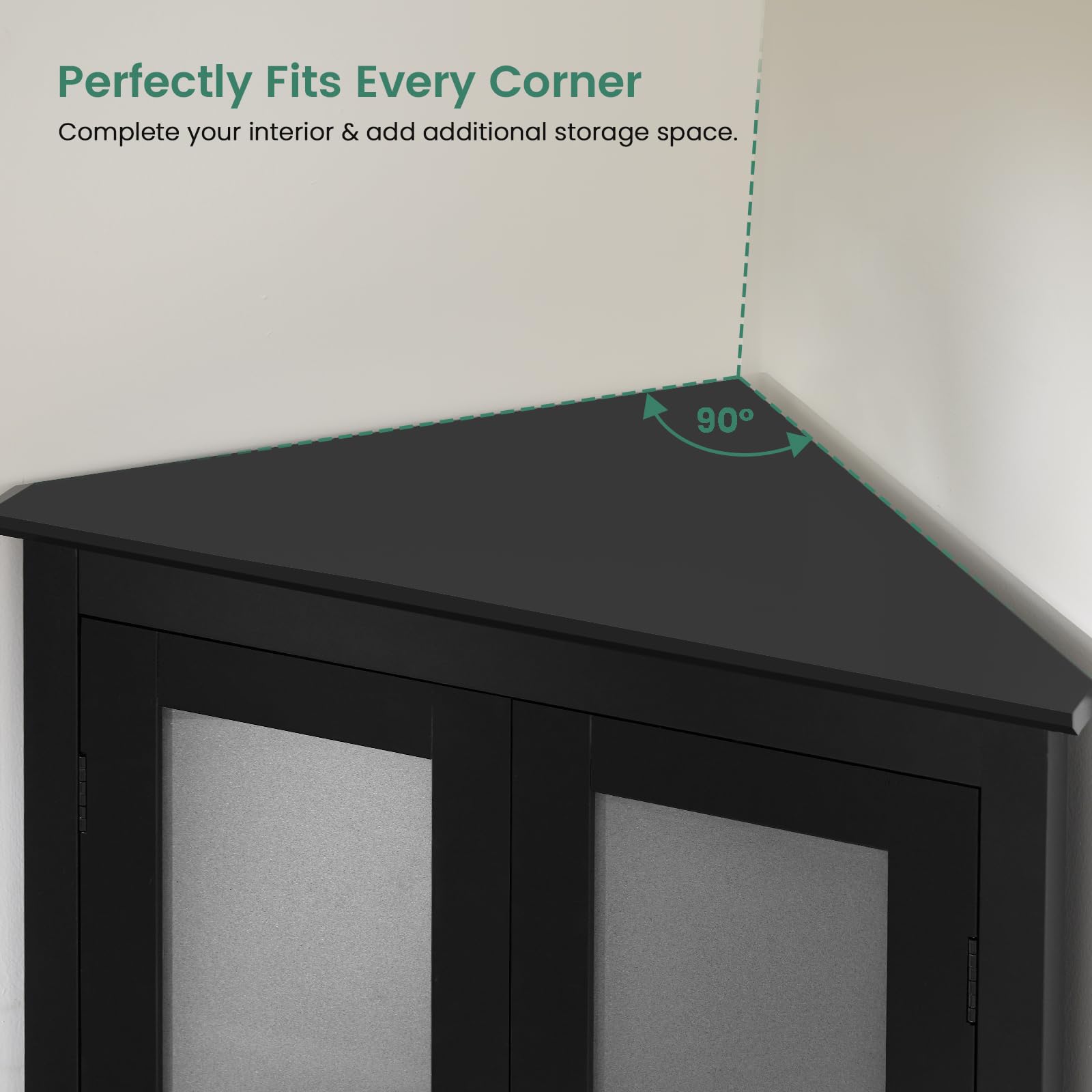 Iwell 63.8" Tall Corner Cabinet with 4 Doors and 5 Storage Shelves, Corner Bathroom Cabinet, Home Space Saver for Bathroom, Living Room, Kitchen, Black