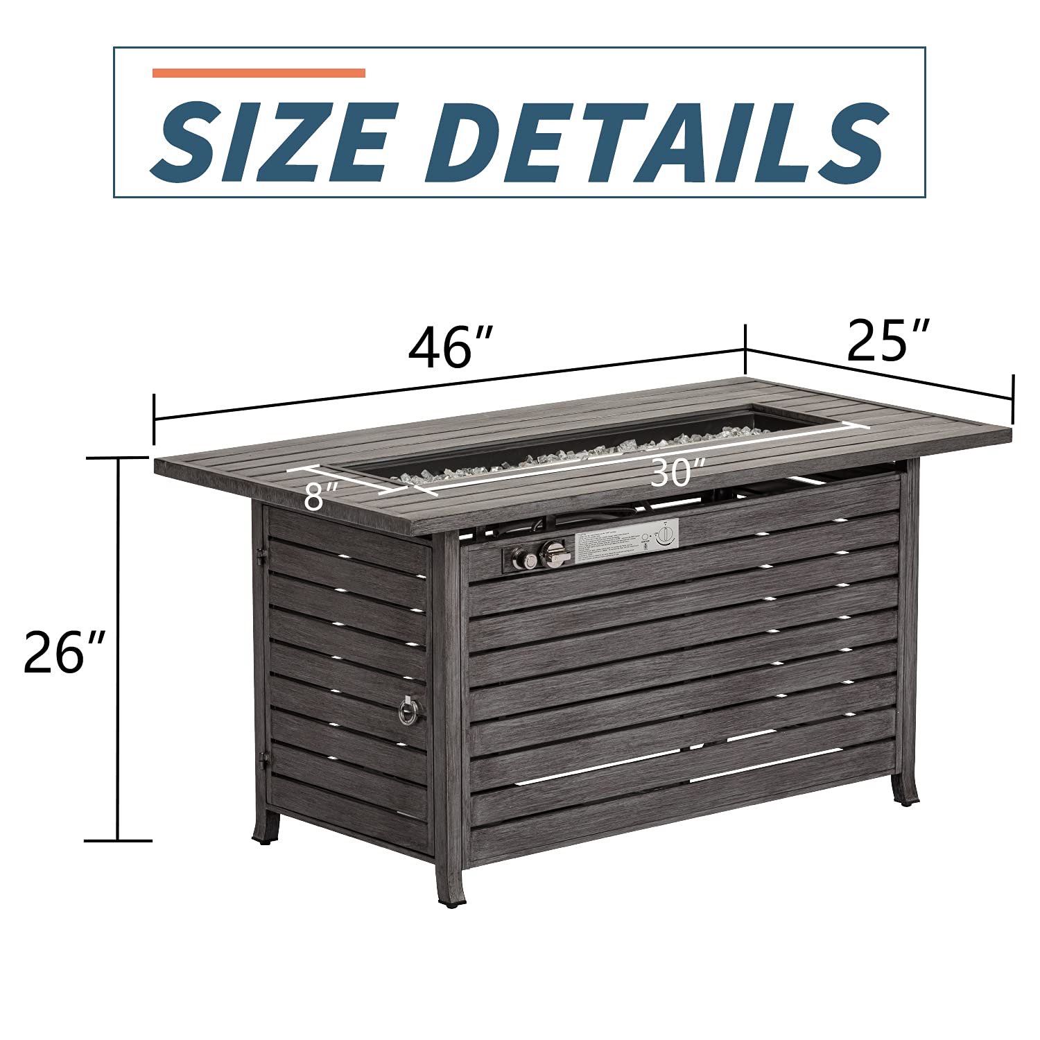 HOMPUS Outdoor Propane Fire Pit, 46-inch x 25-inch Rectangle 40,000 BTU Auto-Ignition Propane Fire Pit Table w White fire Glass and Rain Cover for Outside Leisure Party