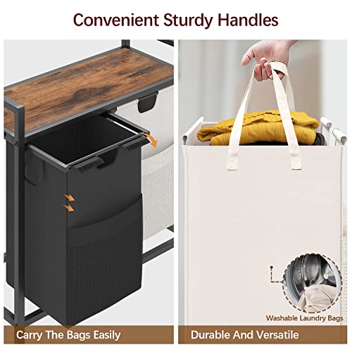 Lulive Double Laundry Hamper, Multifunctional Basket Organizer, 112L Laundry Sorter with Removable Bags and Fabric Handles, Large Top Shelf Laundry Bag for Bathroom, Dorm, Laundry Room
