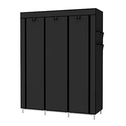 UDEAR Portable Wardrobe Closet Clothes Organizer Non-Woven Fabric Cover with 6 Storage Shelves, 2 Hanging Sections and 4 Side Pockets,Black