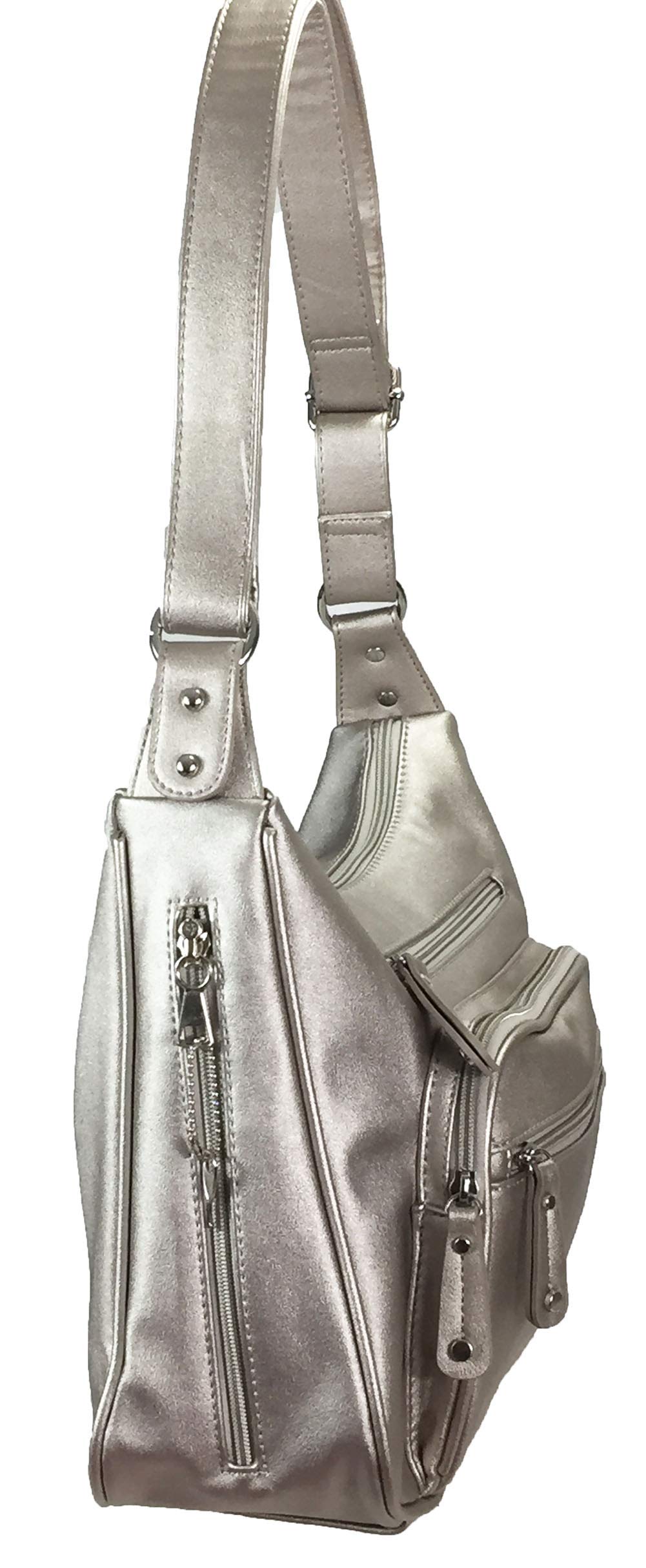 Zzfab Fashion Locking Concealed Carry Big Hobo Bag CCW Cross Body Bag with Credit Card Slots Pewter